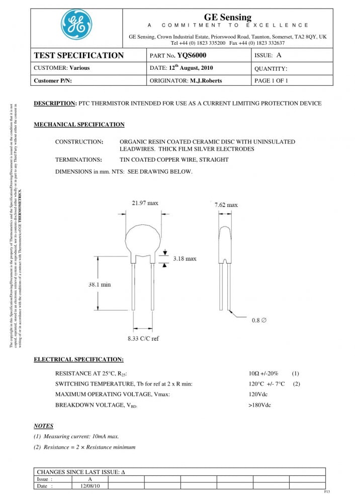 YQS6000 test specification document preview