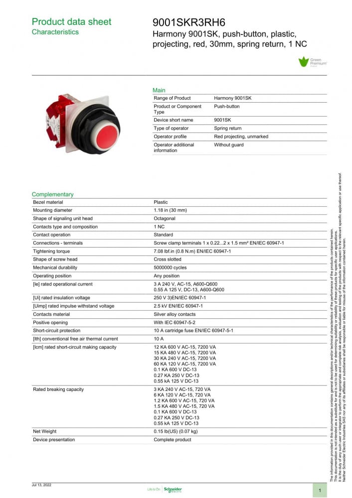 9001SKR3RH6 technical document page 1