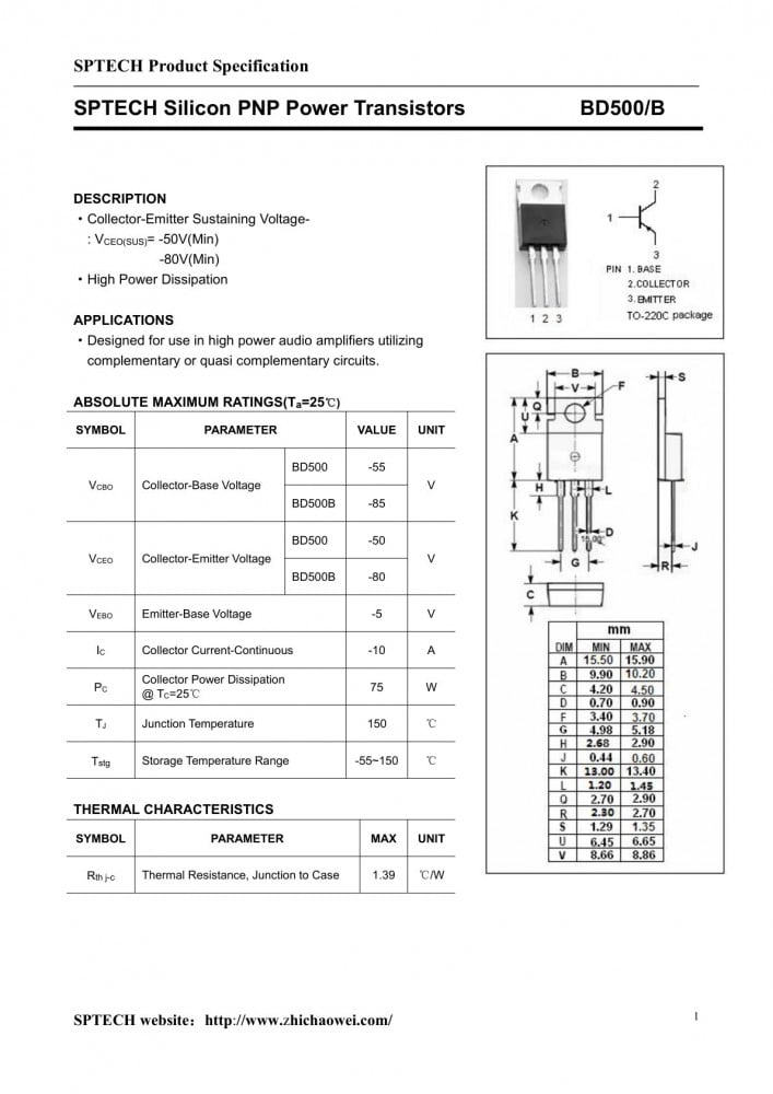 SPTECH BD500 datasheet page 1