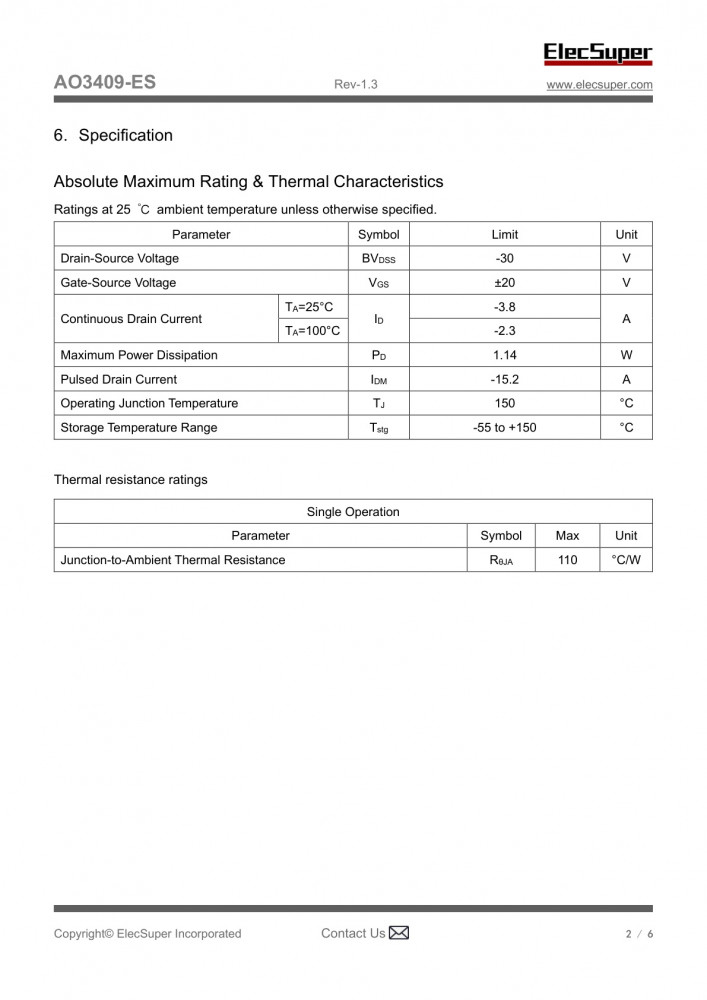 AO3409-ES datasheet page 2