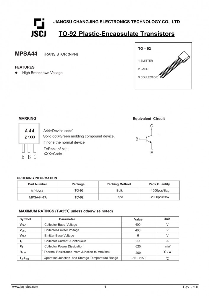 MPSA44 datasheet page 1