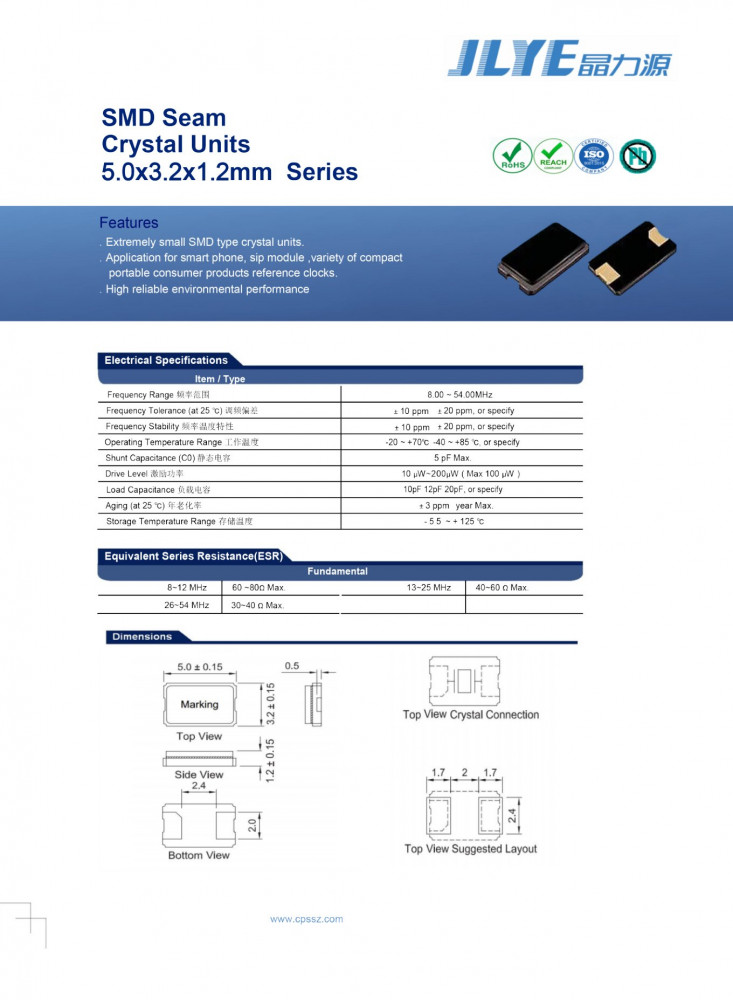 Y503224MLCC2X technical document page