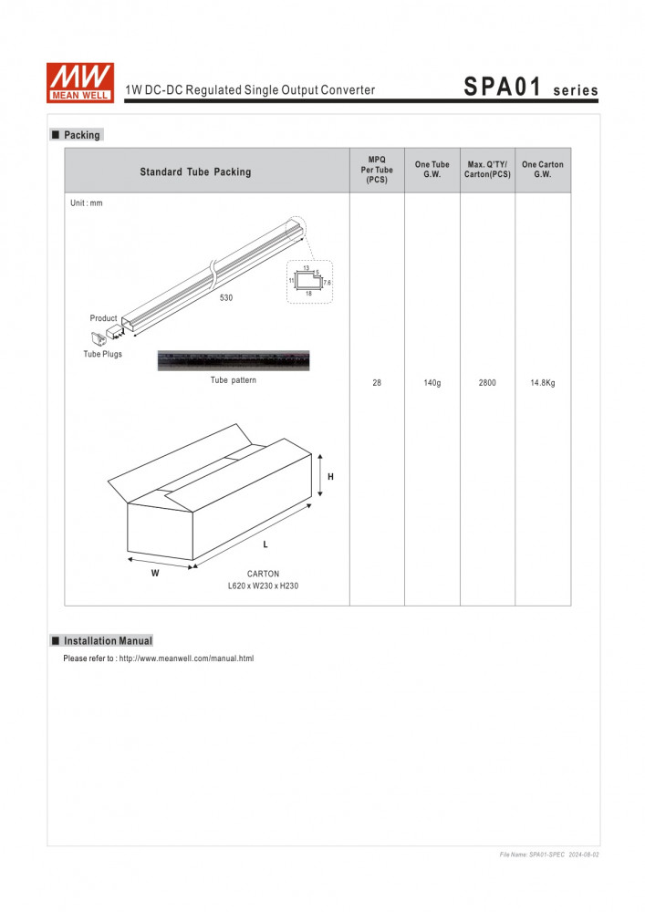 MEAN WELL SPA01 series datasheet page 2