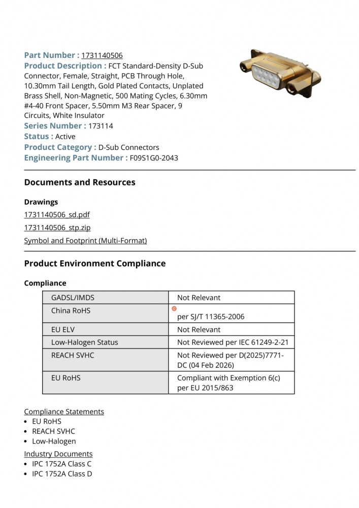 MOLEX 1731140506 product drawing preview, page 1