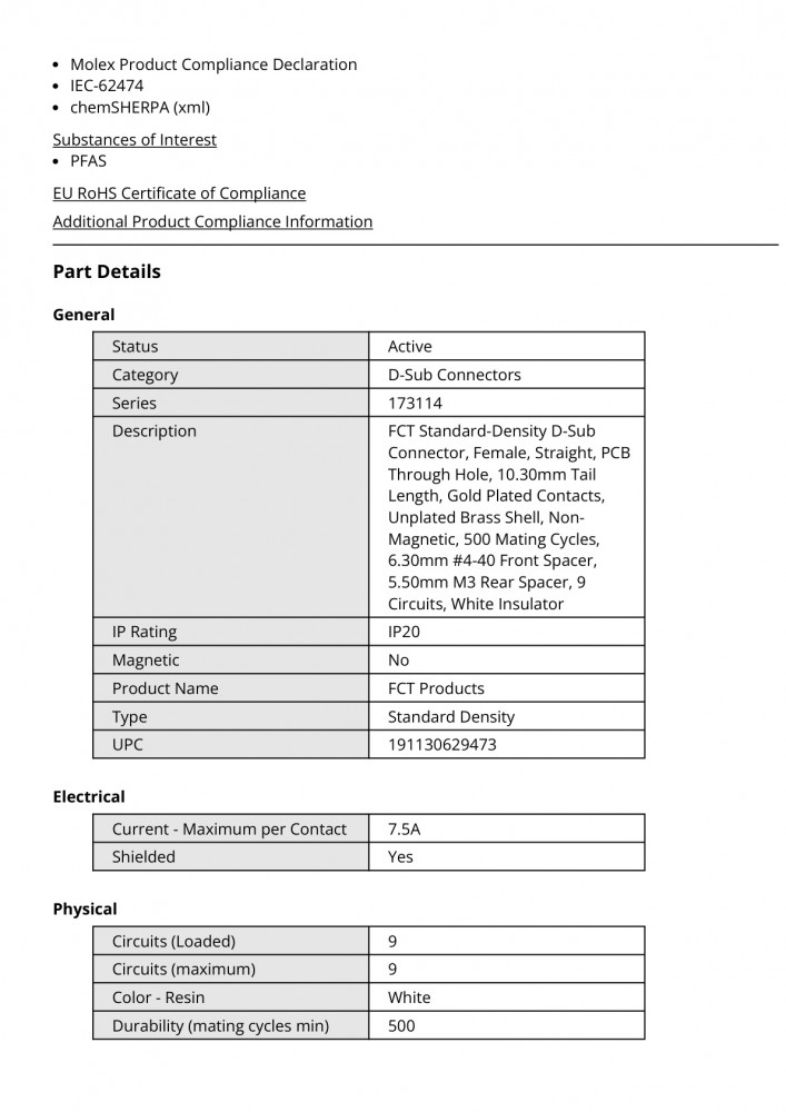 MOLEX 1731140506 product drawing preview, page 2