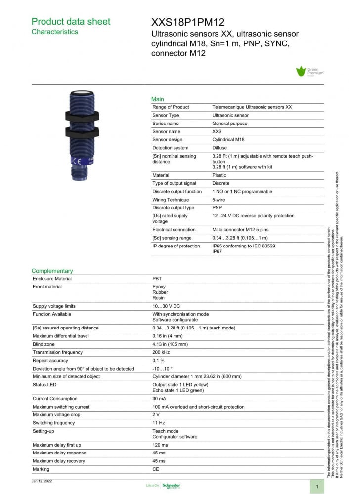 XXS18P1PM12 technical document page 1