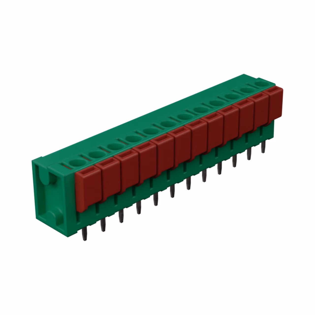 5.00mm Pitch, Eurostyle Fixed-Mount Push-Button Terminal Block, Vertical, 10A, 22-14 AWG, Green, 12 Circuits for sale