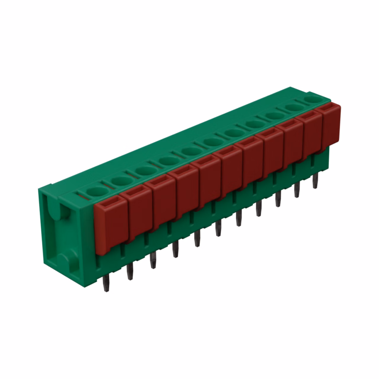 5.00mm Pitch, Eurostyle Fixed-Mount Push-Button Terminal Block, Vertical, 10A, 22-14 AWG, Green, 11 Circuits for sale