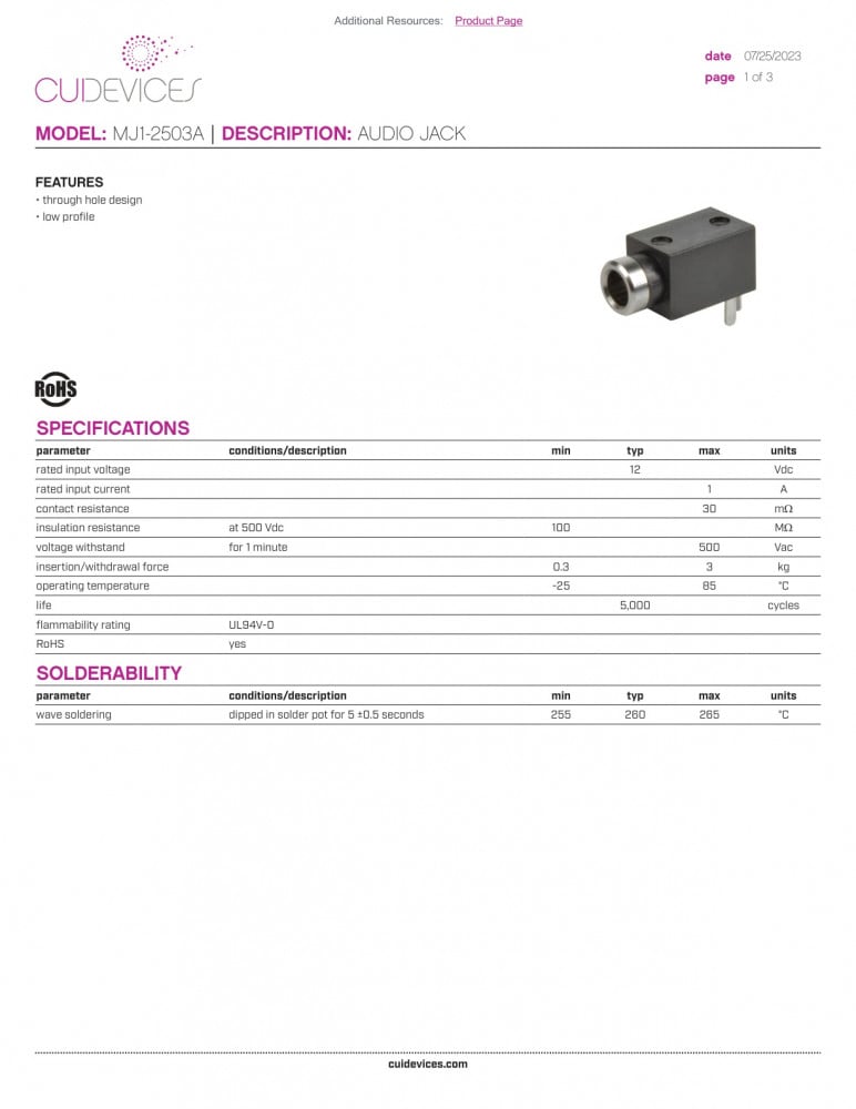 MJ1-2503A datasheet page 1