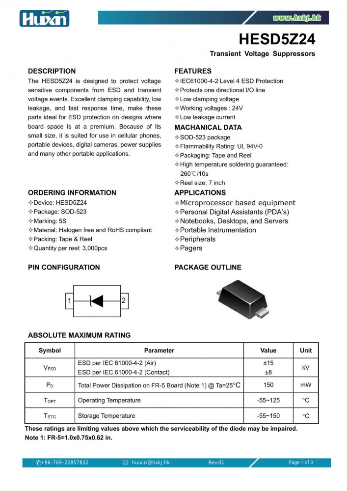HESD5Z24 technical document page 1