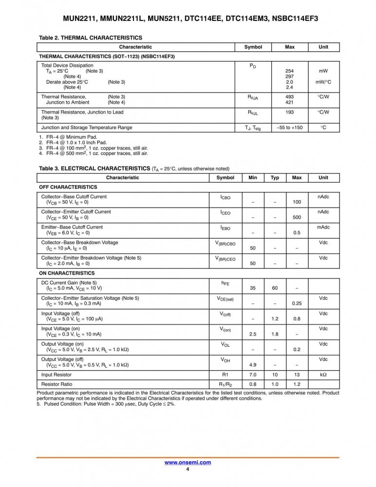 MUN2211T1G datasheet page 4