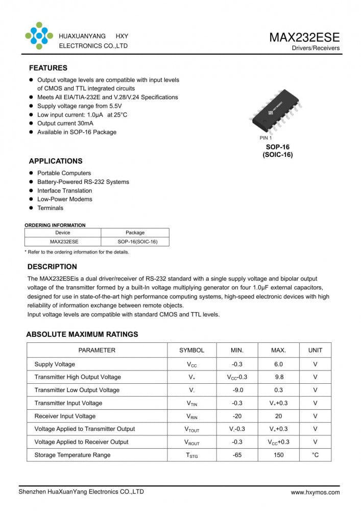 MAX232ESE-HXY datasheet page 1