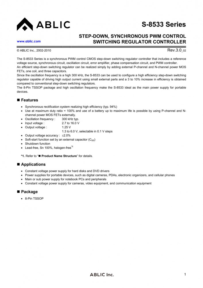 S-8533A30AFT-TB-G datasheet page 1