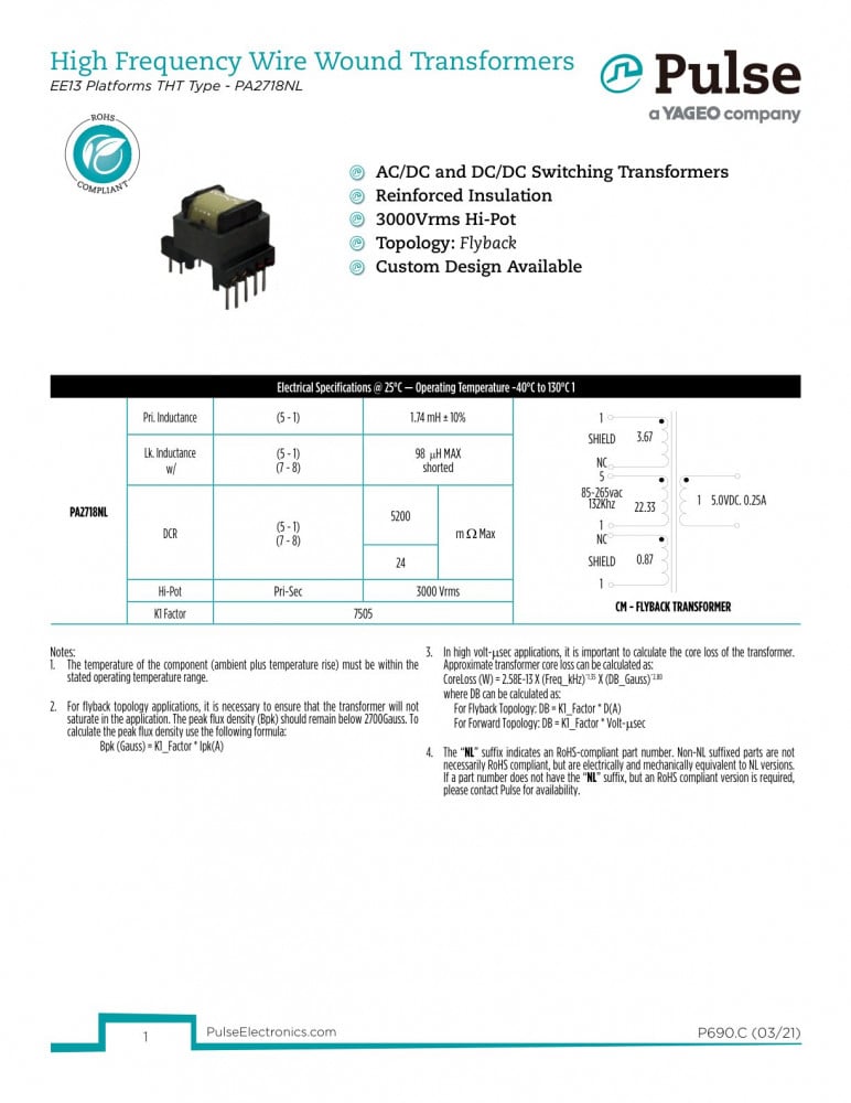 PA2718NL technical document page 1