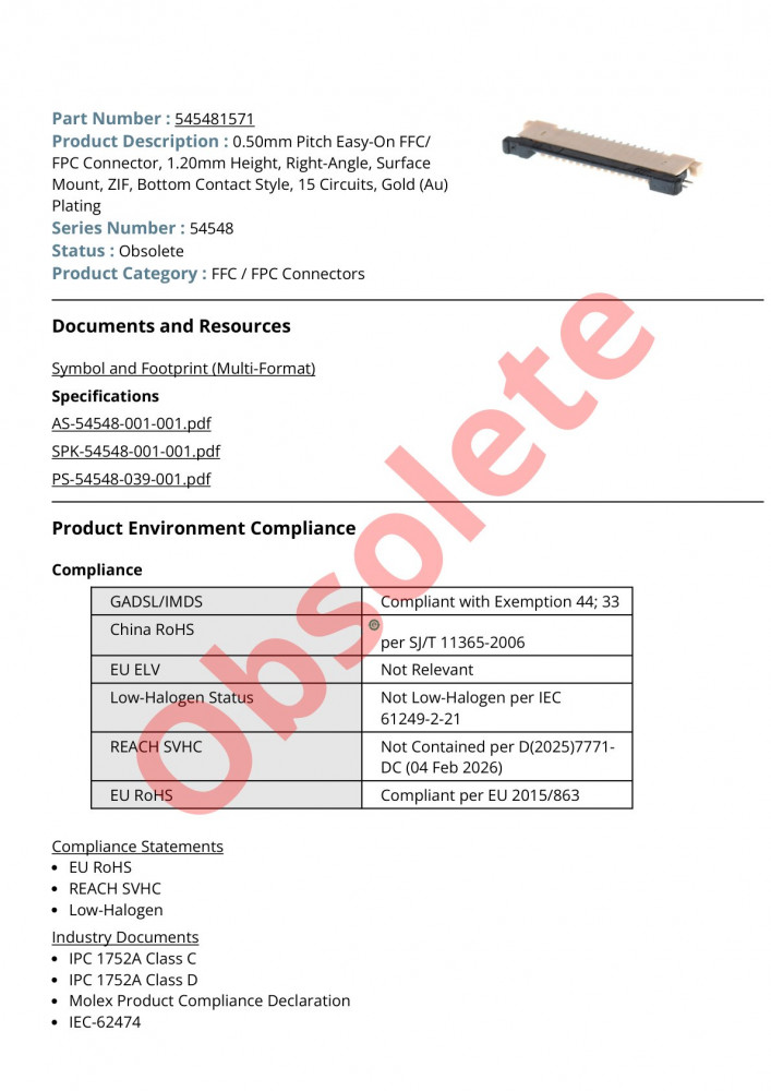 MOLEX 545481571 technical document image, page 1