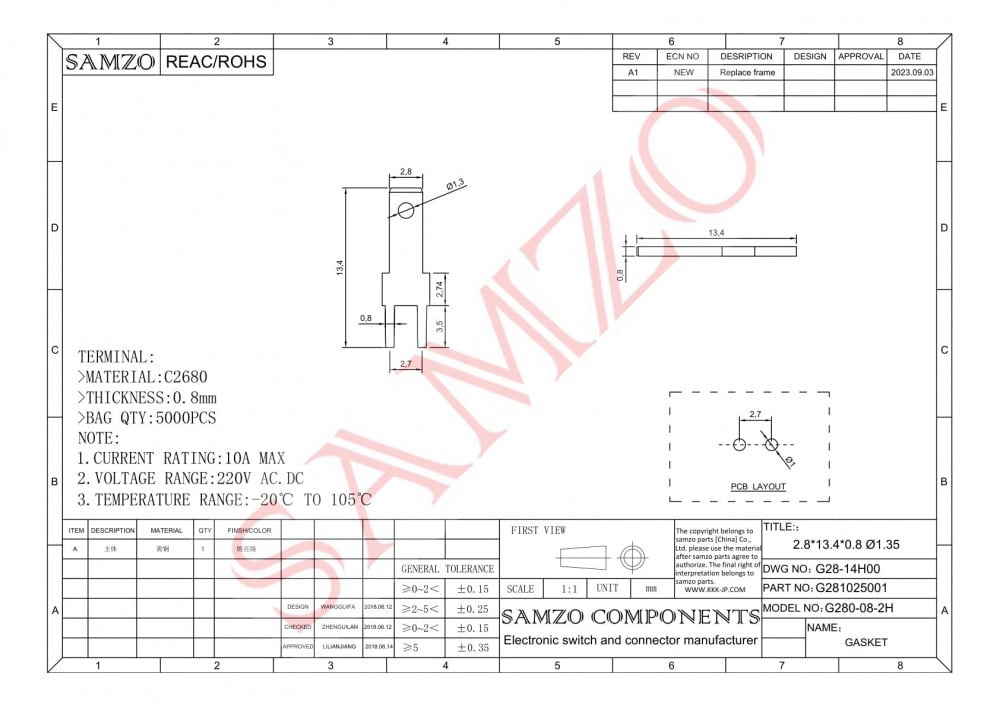 SAMZO G280-08-2H technical drawing