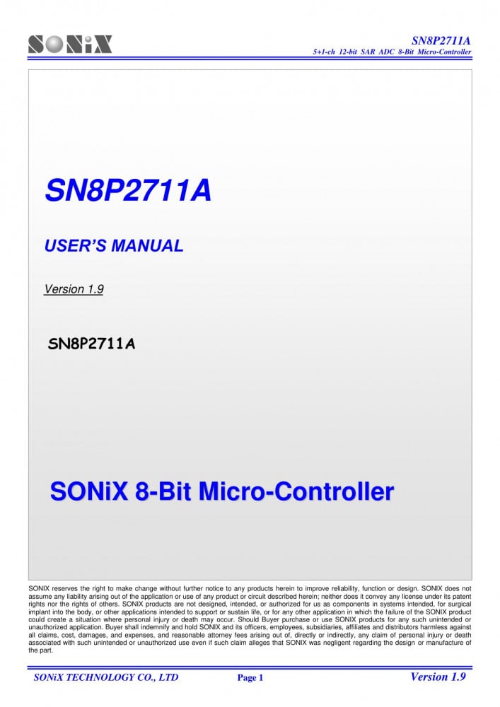 SN8P2711A manual page 1
