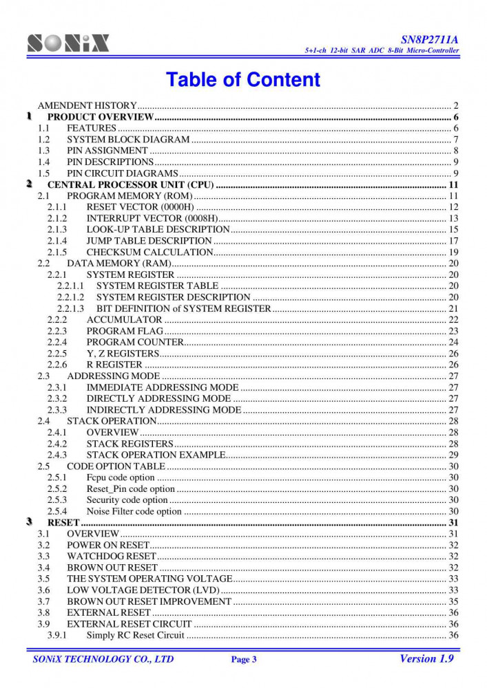 SN8P2711A manual page 3