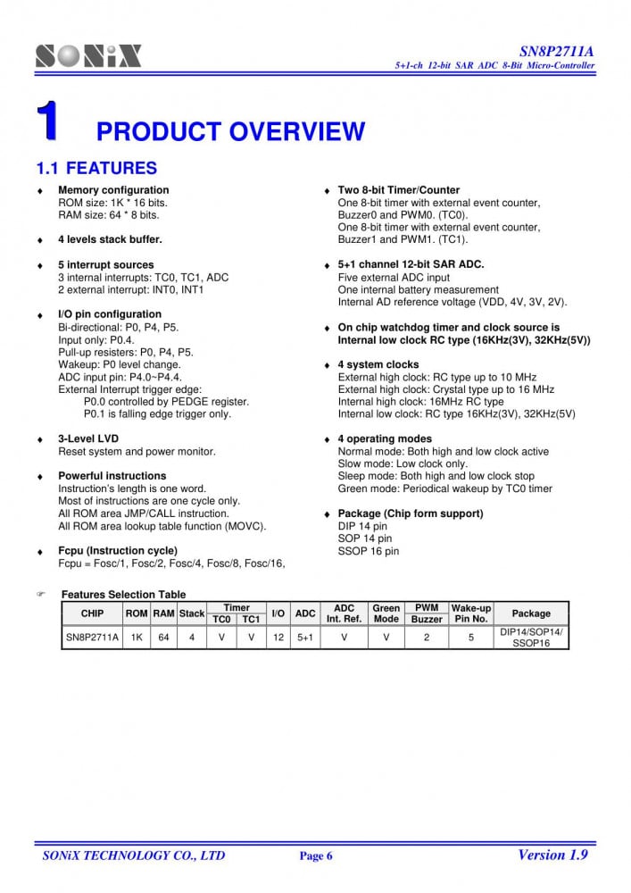 SN8P2711A manual page 6