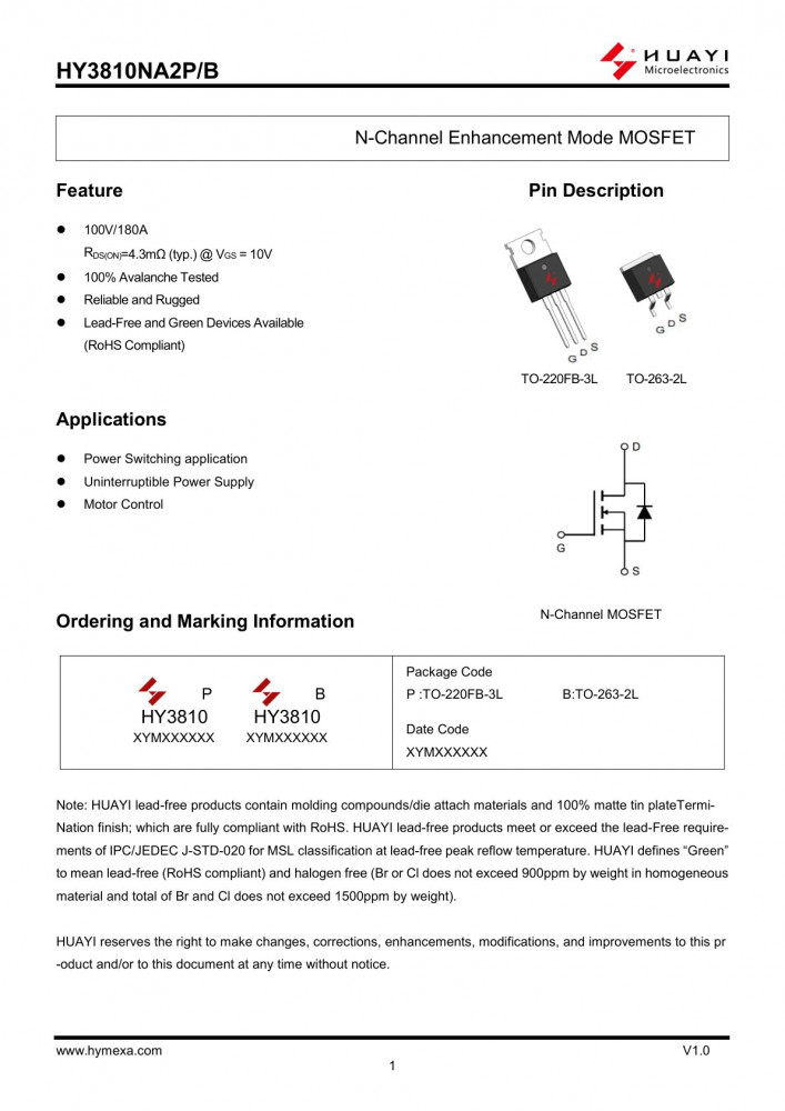 HY3810NA2P datasheet page 1