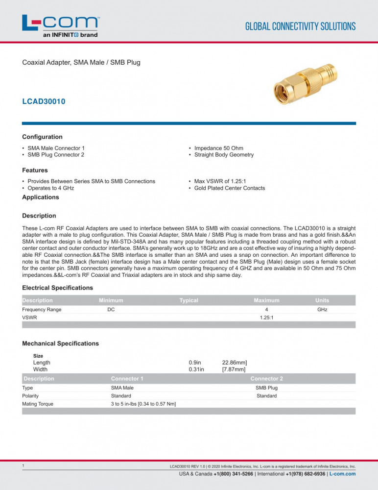 L-com LCAD30010 technical document page 1