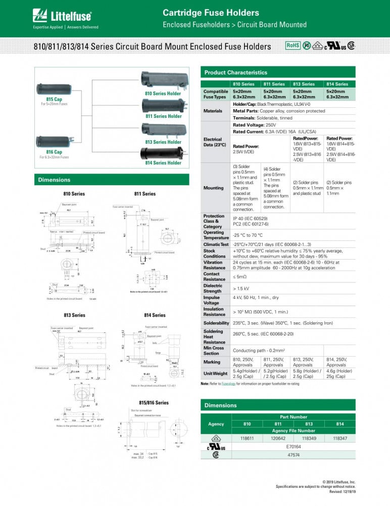 Littelfuse 810 to 816 series fuse holder documentation page 1