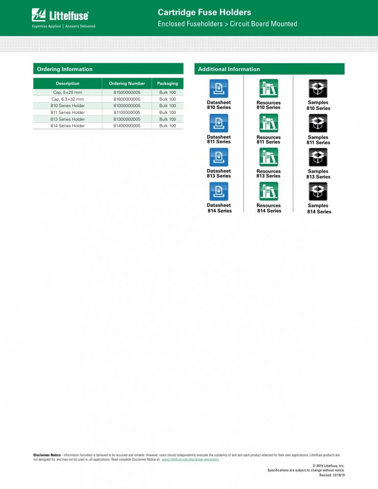 Littelfuse 810 to 816 series fuse holder documentation page 2
