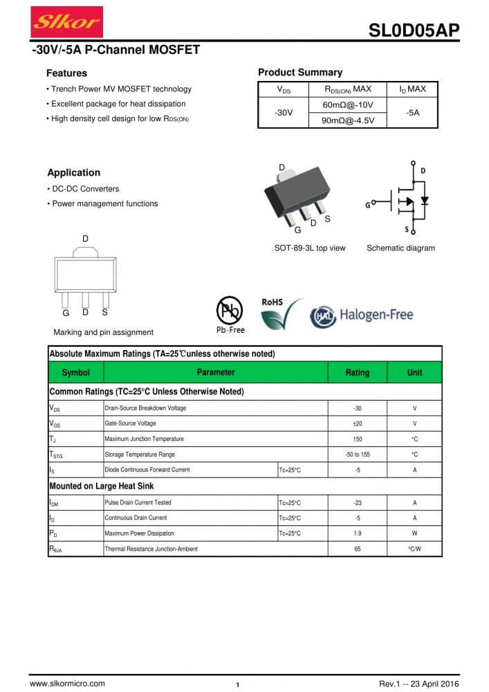 SL0D05AP datasheet page 1