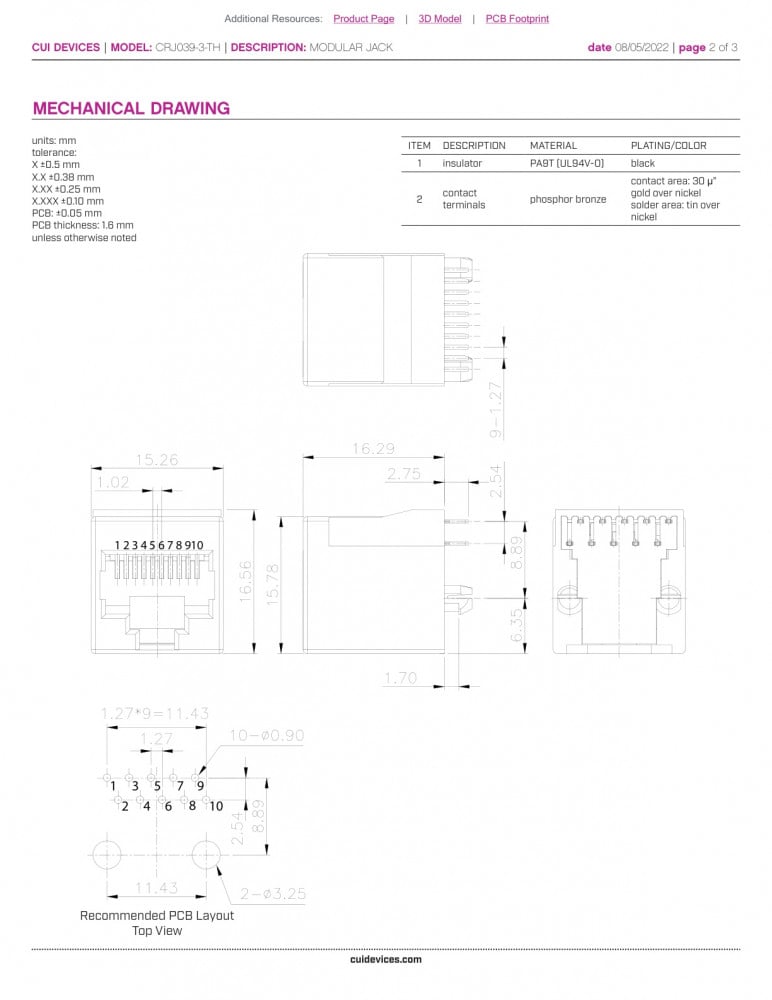 CRJ039-3-TH product documentation page 2