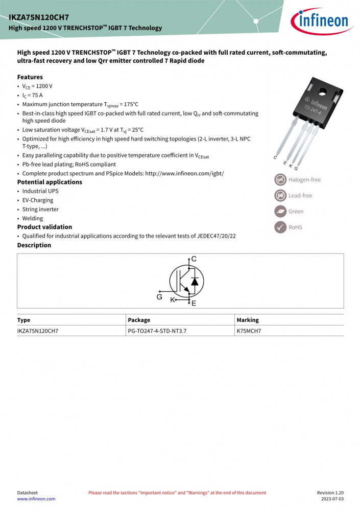 IKZA75N120CH7XKSA1 datasheet page 1