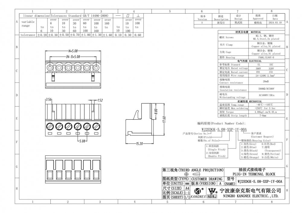 KANGNEX WJ2EDGK-5.08-11P-14-00A technical drawing page