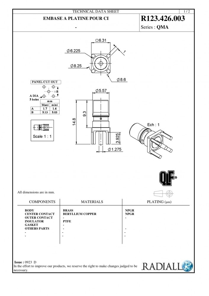 Radiall R123426003 QMA product datasheet page 1