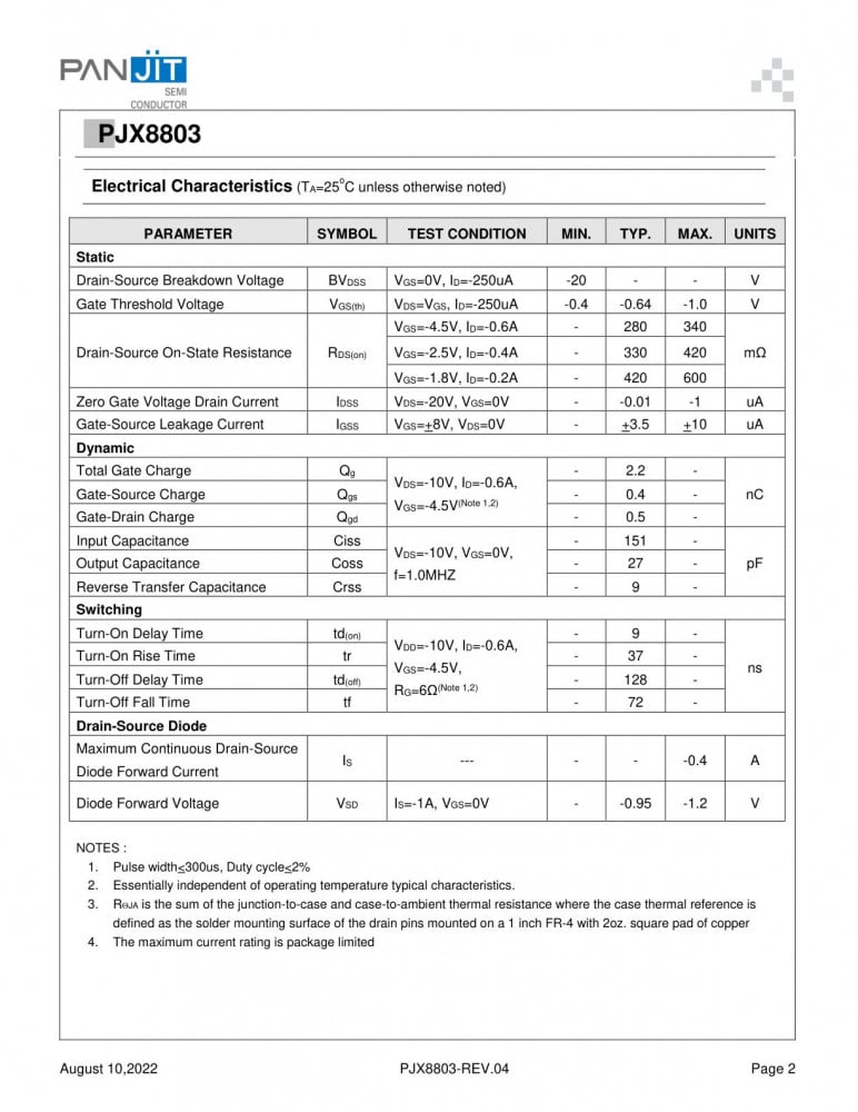 PJX8803 datasheet page 2