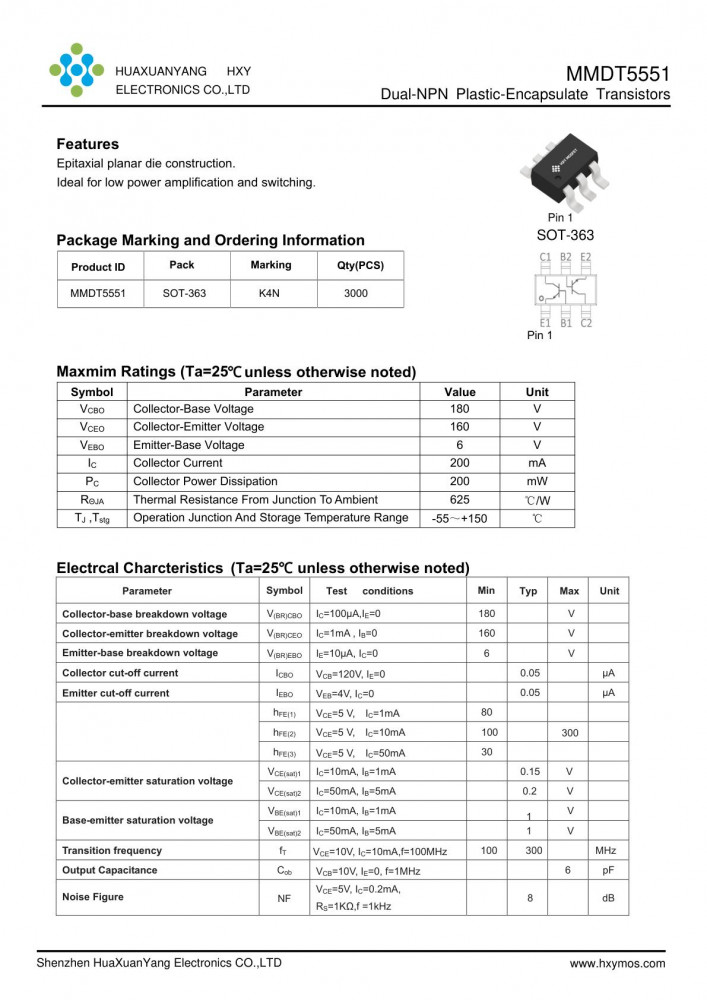 MMDT5551 datasheet page 1