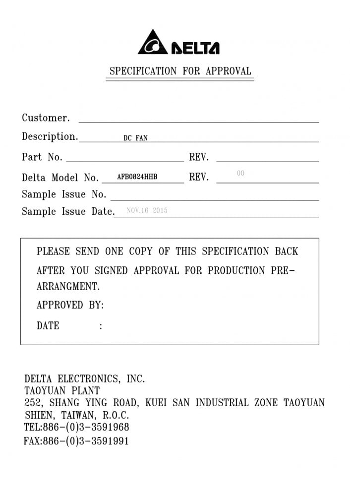 AFB0824HHB specification page 1