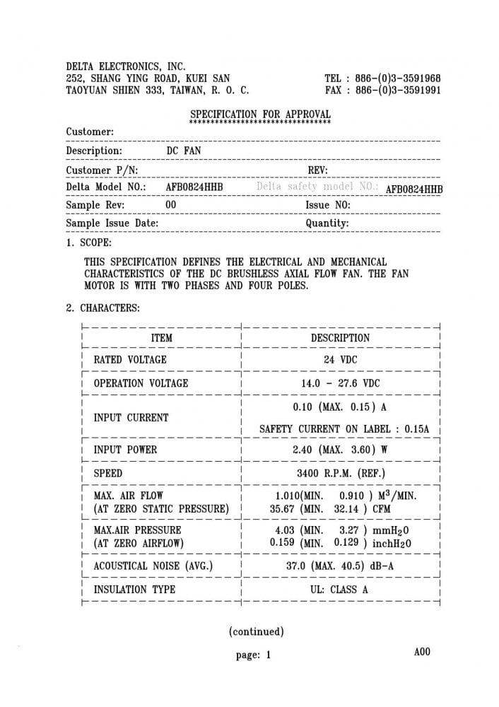 AFB0824HHB specification page 2