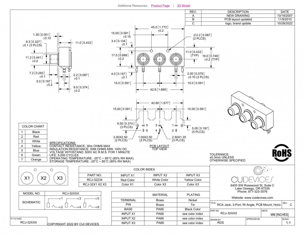 CUI RCJ-32XXX technical drawing page