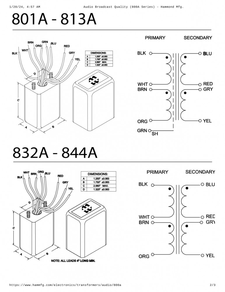 Hammond 800A Series documentation page 2