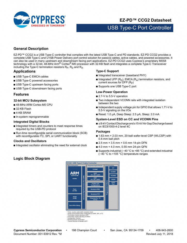 CYPD2122 datasheet page 1