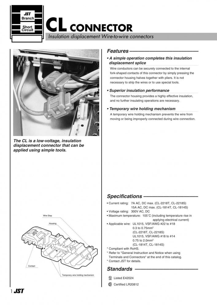 JST CL series catalog page 1