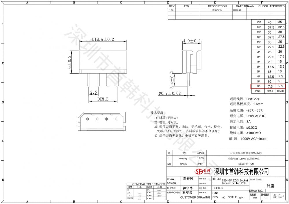 SHOU HAN 5264-2P specification page 1