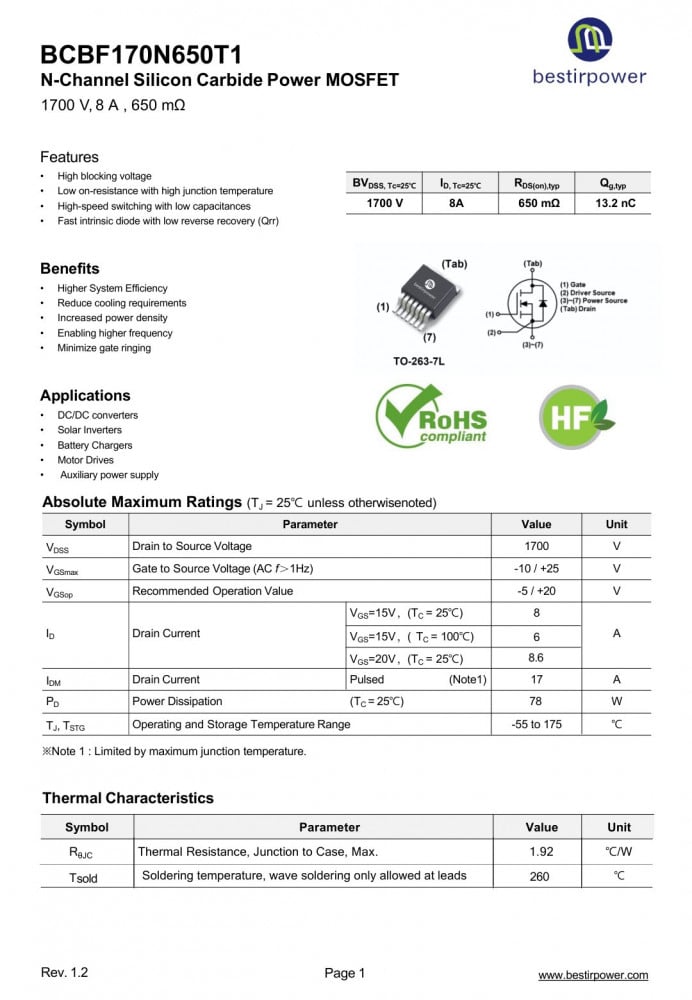 BCBF170N650T1 datasheet page 1