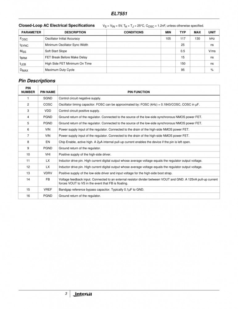 EL7551CU datasheet page 3
