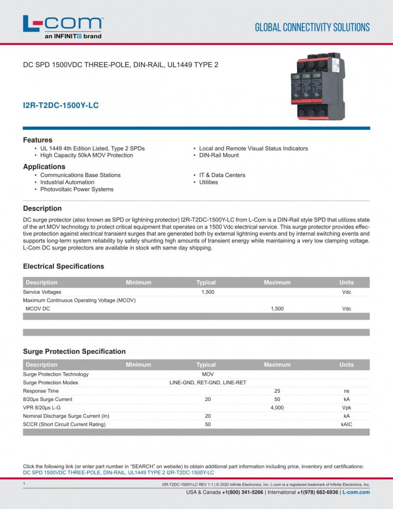 I2R-T2DC-1500Y-LC product documentation page 1