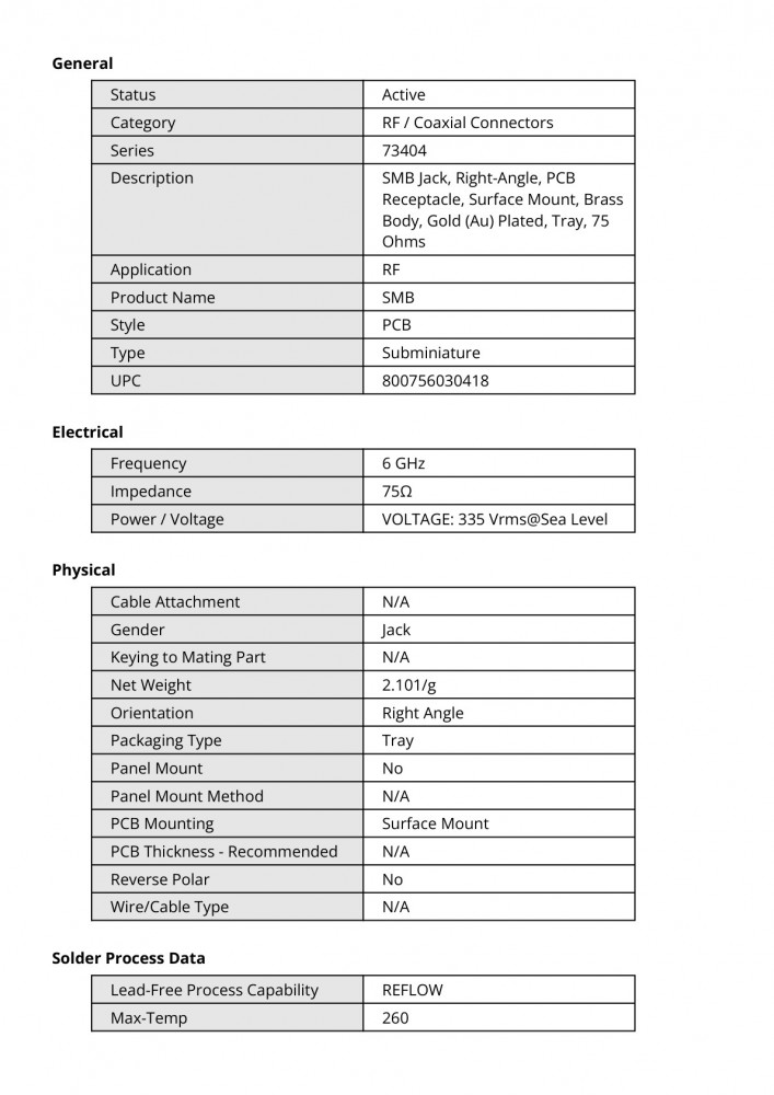 Technical document page 2 for MOLEX 734040200