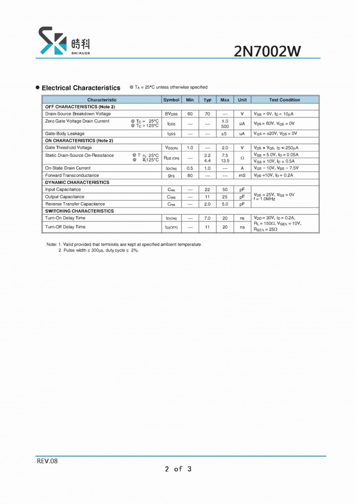2N7002W datasheet page 2