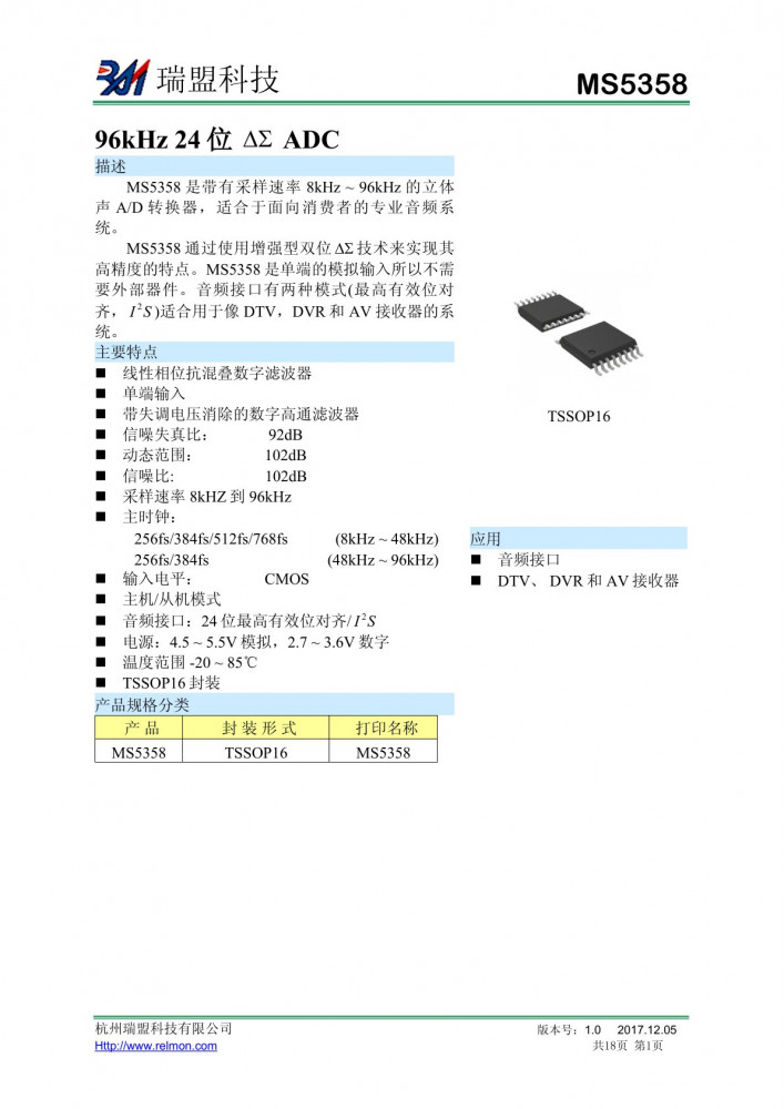 MS5358 datasheet page 1