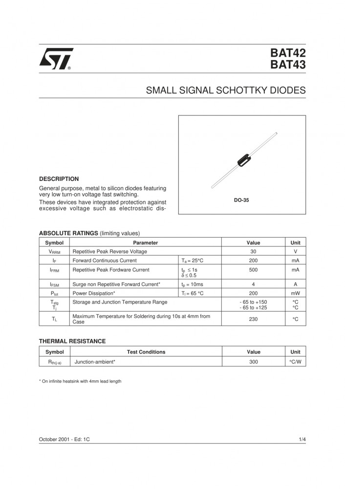 BAT43 technical document page 1