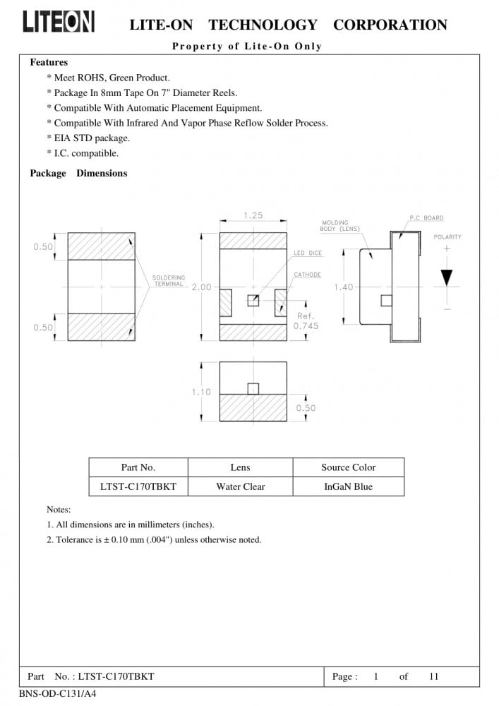 LTST-C170TBKT datasheet page 2