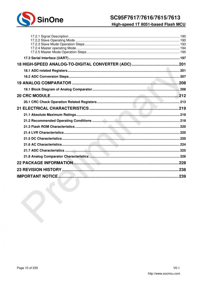 SC95F761X datasheet preview, page 10